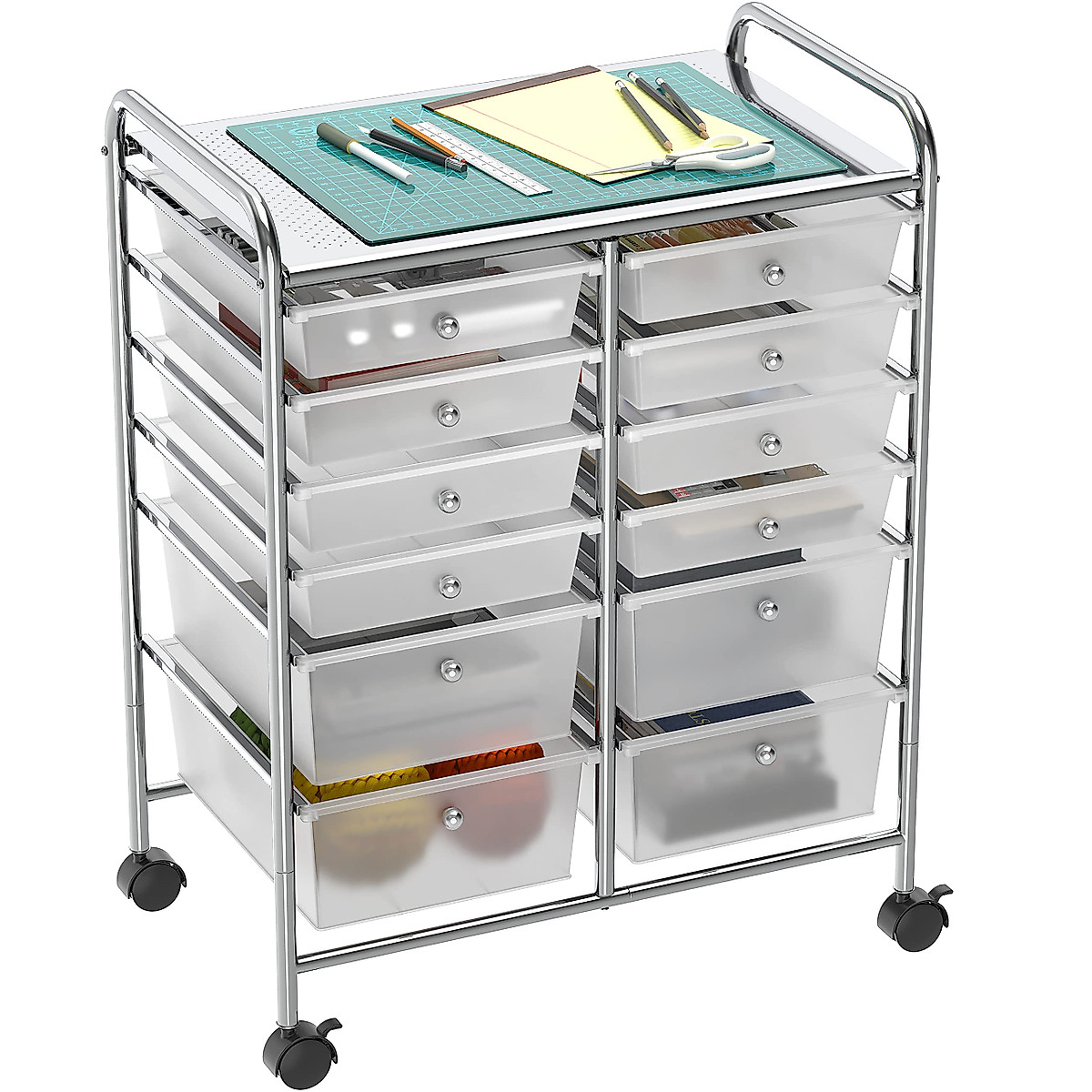 Simple Houseware 12 Drawers Rolling Storage Cart + 6-Pack Plastic Bin Organizer
