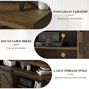 Fiona's magic TV Stand for 65+ Inch TV, Farmhouse Entertainment Center with Sliding Barn Doors, Wood Rustic Console Table with Storage Cabinets, TV Cabinet Media Console for Living Room (Barnwood)