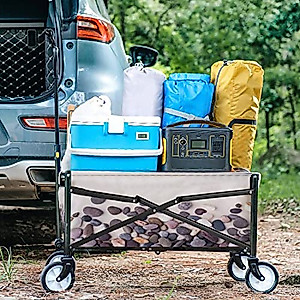 Collapsible Wagon Cart Varied Pebbles on White top View Foldable Utility Wagon Large Capacity Garden Cart with Push Bar for Beach Camp Outdoor Shopping