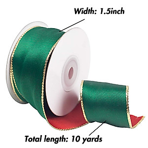 VGOODALL Christmas Stain Ribbon Double Faced, 1.5 Inch 10 Yards Red Green Velvet Ribbon Fabric Ribbon with Wire Edge for Gift Wrapping Bow Bouquet Making DIY Craft Christmas Tree Decoration