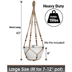 Shineloha 43 Inches Macrame Planter Hanger Large for 12 inch Pot + Swag Hook (Extra Long & Big) | No Tassel, Cotton Rope | Hanging Planter for Indoor Plants, NO Pot/Plant Included (Brown)…
