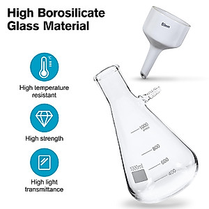 Buchner Funnel Filtering Kit, Vacuum Filter Flask Set with 1000 ml Filter Bottle and 80 mm Funnel, Borosilicate Glass Lab Vacuum Filtration Distillation Apparatus (Green)