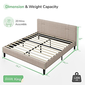 Novilla King Platform Bed Frame for Guests, Platform King Bed Frame with Headboard and Wood Slat Support, King Bed Frame No Box Spring Needed, Easy Assembly, Beige