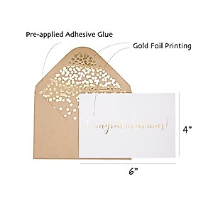 50 Pack Congratulations Card – Elegant Greeting Cards With ‘’Congratulations’’ Embossed In Gold Foil Letters – For Engagement, Graduation, Wedding - 52 Kraft Envelopes Included - 4" x 6" - White