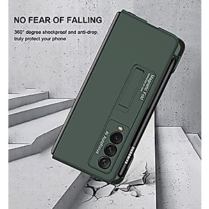 Hualele Case for Samsung Galaxy Z Fold 3 Full Body [with Built-in Pen Holder] Hard PC Ultra Slim Anti-Scratches Shockproof Protective Phone Case for Samsung Galaxy Z Fold 3-Green