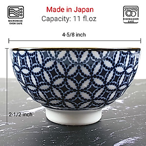 JapanBargain 4686, Japanese Porcelain Rice Bowls Gift Set, Traditional Japanese Inspired Pattern Miso Soup Bowls, Blue Color Salad, Set of 5, Made in Japan