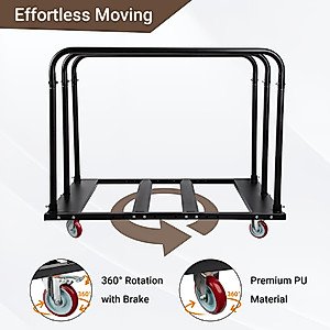 Eastrexon Folding Table Cart, Drywall Cart w/ 5" PU Swivel Wheels, Heavy Duty Table Dolly w/ 1800 LBS & 10 Table Capacity for Party Events, Hotel, Factory, Warehouse (45.6" L x 29" W x 39" H)