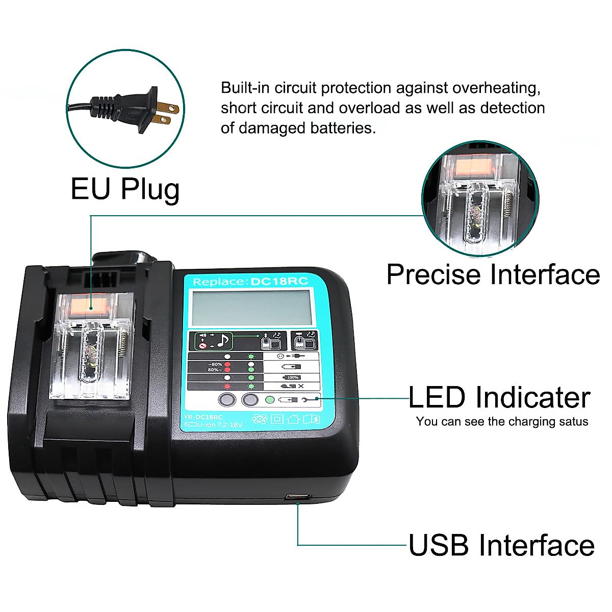 QCZRED 18 Volt 5000mAh BL1850B Battery and DC18RC Charger Replacement for Makita 18V LXT Battery Lithium ion BL1815 BL1830 BL1850 BL1840 BL1850B BL1845 BL1820 BL1860B