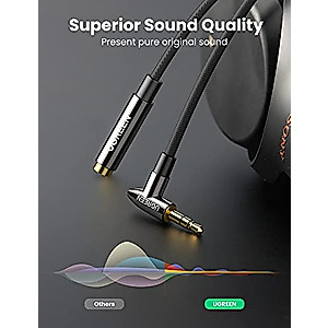UGREEN 3.5mm Headphone Extension Cable Right Angle Aux Extender Stereo Jack Male to Female Earphone Lead Nylon Cord Compatible with Smart TV, Car Radio, PC, MacBook, Speaker, MP3 Player, Phone, 6FT