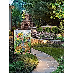 YaoChong Welcome Spring Cute Bunny Garden Flag Vertical Double Sided,Happy Easter Rabbit Bird Burlap Spring Small Garden Flag Farmhouse yard Outdoor Décor 12.5 x 18 Inch