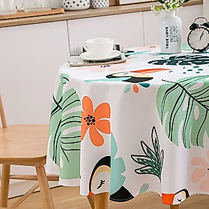 QiCHo Tropical Birds Toucan Round Tablecloth Thicken Desk Cloth Washable Table Cover, Hawaiian Theme Table Cloth for Kitchen Daily Dinning Party Tabletop Decor 70 Inch