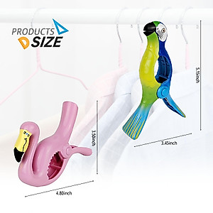 Beach Towel Clips for Chair Secure Clips for Beach Chairs Jumbo Size Plastic Clothes Pegs for Pool Lounger (4Pcs Flamingo and 4Pcs Parrot)