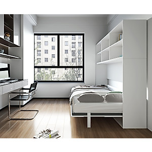 DEINPPA Twin Horizontal Murphy Bed with Storage Shelf, Space-Saving Wall Bed for Multipurpose Room-White