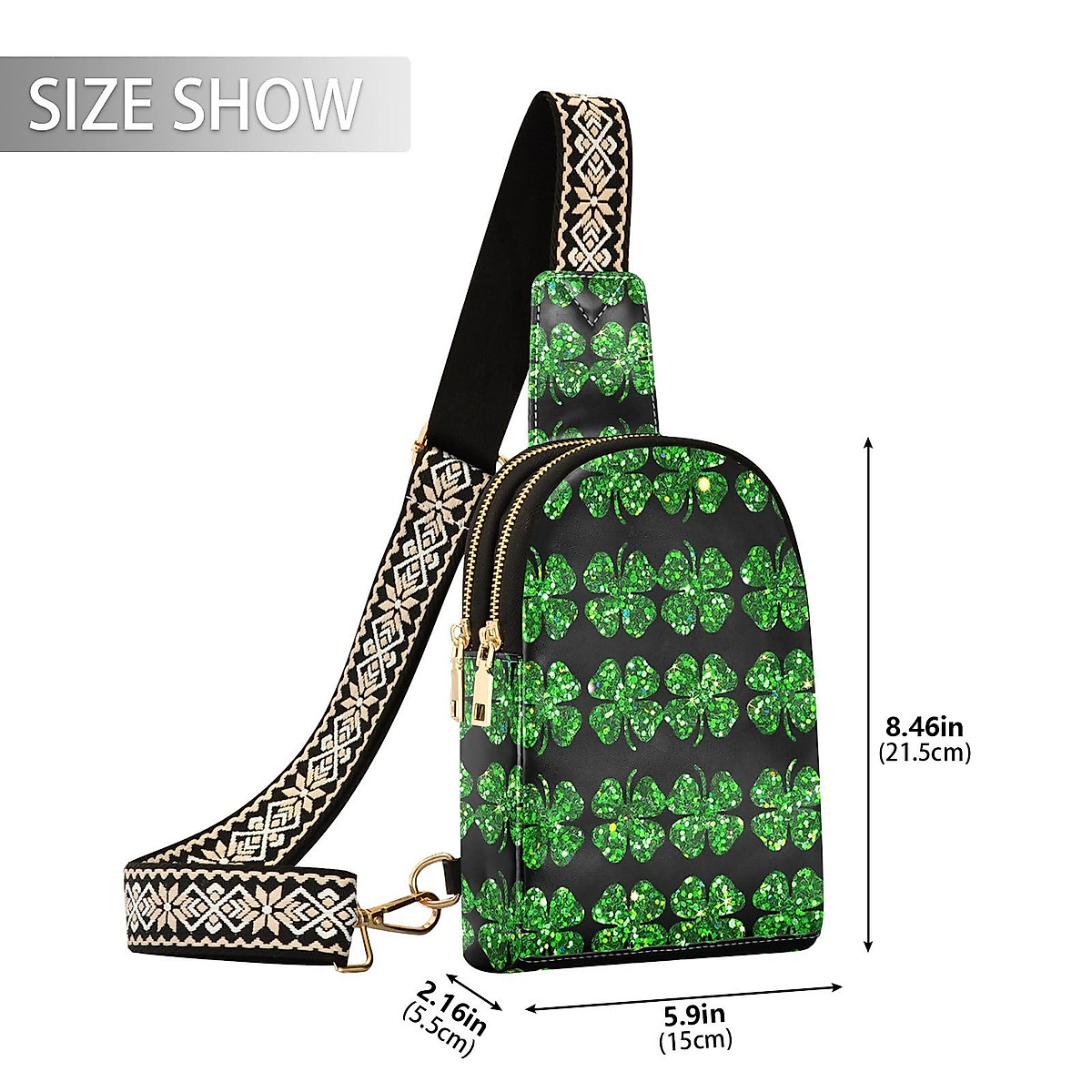 Women Crossbody Sling Backpack St-patricks-glitter-shamrock Girl Chest Bag Daypack for Hiking Traveling