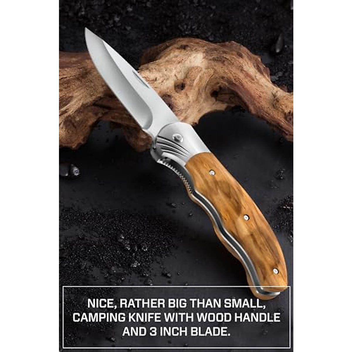 Grand Way Pocket Knife for Men with Wood Handle, Liner lock - Folding Sharp Blade 3.54" - Cool Knives for Camping EDC - Gifts for Dad Him - 6651