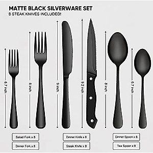 48-Piece Matte Black Silverware Set with Steak Knives for 8, Food-Grade Stainless Steel Flatware Set, Includes Spoons Forks Knives, Kitchen Cutlery For Home Office Restaurant Hotel