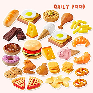 Play Food Set 135 Pieces Play Kitchen Set for Market Educational Pretend Play, Food Playset, Kids Toddlers Toys, Kitchen Accessories Fake Food, Party Favor Christmas Stocking Stuffers