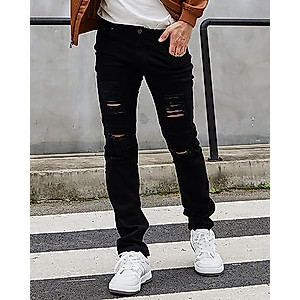 WULFUL Men's Skinny Ripped Jeans Stretch Comfy Denim Jeans Slim Fit Pants