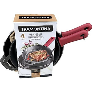 Tramontina Preseasoned Cast Iron 2 Pk Skillets with Silicone Grips