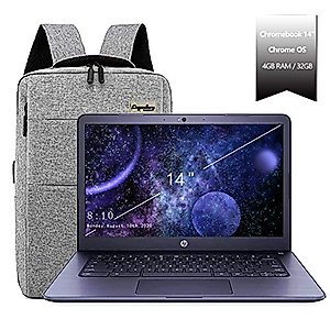 HP 14" Lightweight Chromebook AMD A4-Series Processor, 4GB RAM, 32GB eMMC Storage, Webcam, WiFi, Chrome OS (Google Classroom or Zoom Compatible) Navy/Legendary Accessories