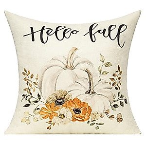 WOKANI Fall Thanksgiving Decor Throw Pillow Covers 18x18 Outdoor Pumpkin Autumn Harvest Decoration Garden Flowers Cushion Cases Outside Rustic Boho Decorative for Patio Porch Home Couch Sofa Set of 4