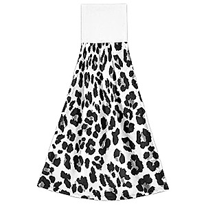 Kitchen Hanging Hand Towels for Bathroom Decorative with Hanging Loop White Leopard Black Cheetah Set of 2 Soft Absorbent Funny