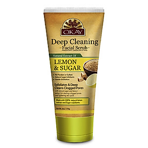 OKAY Oil Control Facial Scrub Exfoliator - Exfoliating Face Wash, Face Scrub for Women and Men, Moisturizing and Brightening, Leaves Skin Smooth and Clean, Paraben Free - Lemon, 6 Oz (Pack of 1)
