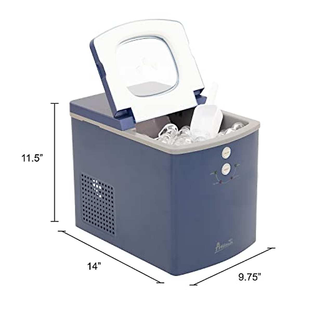 Avanti Ice Maker Portable Countertop Design Makes 33 Pounds of Ice Cubes in 24 Hours, Self Cleaning, Includes Scoop, Blue