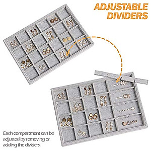 DIOMMELL Set of 4 Stackable Velvet Jewelry Trays Organizer, Jewelry Display Storage Box Showcase Holder Dresser Drawer Organizer for Earring Necklace Bracelet Ring Accessary, Grey