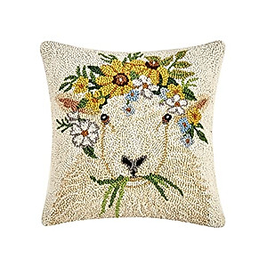 Peking Handicraft 30ML492C14SQ Spring Sheep Poly Filled Hook Pillow, 14-inch Square, Wool and Cotton