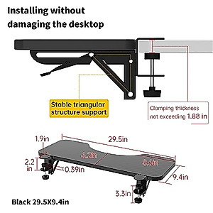 alfd suoke 29.5in x 9.4in Ergonomics Desk Extender, Arm Rest for Desk, Keyboard Extender for Computer Elbow Arm Support, Table Mount for Sit Stand Desks, Black