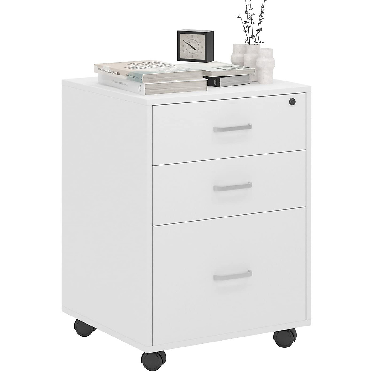 SogesHome File Cabinet with 3 Drawers, Office Storage File Cabinet on Wheels, Under Desk Filing Drawer Storage for Home (White)