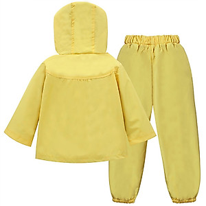 LZH Girl Baby Kid Waterproof Hooded Coat Jacket Outwear Suit Raincoat Hoodies with Pants Yellow 3T(For Age 2-3Y)