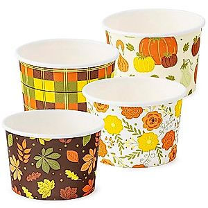ROYAL BLUEBONNET Disposable Fall Bowls – 48 8oz Fall Themed Bowls for Thanksgiving Soup Bowls, Paper Bowls for Chili, Halloween Snack Cups, Pumpkin Soup Bowls, Fall Party Supplies, Fall Dessert Bowls