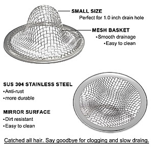 Seatery 1.0" Small Drain Strainer, Drain Mesh Basket, Bathroom Sink Drain Strainers, 2PCS Drain Hair Catchers for Laundry, Mop Pool, Utility, Slop, RV Sink, Stainless Steel Drain Filter