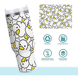 MCHIVER Cute Duck White 30 oz Tumbler with Handle and Straw Stainless Steel Vacuum Water Bottle Leak-proof Travel Coffee Mug Insulated Tumbler for Office Home Car