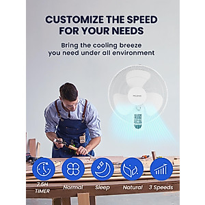 PELONIS 16‘’ Wall Mount Fan with 3 Speed Settings Oscillating Fan with Adjustable Tilt High Velocity Household Wall Mounted fan, for Garage Patios Bedroom 2 Packs White