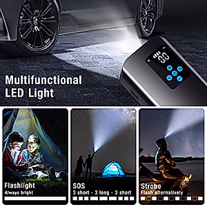 Nulksen Tire Inflator Portable Air Compressor, 150 PSI Cordless Air Pump with 7800mAh Battery, Tire Pump with Pressure Gauge for Car Bicycle Motorcycle Ball, Electric Bike