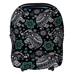 XNN Nursing Cover for Baby Breastfeeding - Car Seat Canopy,Shopping Cart, High Chair, Stroller - All-in-1 Soft Breathable Stretchy 95% Cotton Infinity Nursing Cover Up for Girls, Boys (Elephant)