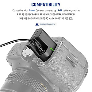 NEEWER Dummy Battery Replacement for LP-E6 LP-E6N LP-E6NH with DC Coupler and AC Power Adapter Compatible with Canon EOS R Ra R3 R5 R5C R6 R6II R7 5D 6D 7D Mark II/III/IV 5DS 5DSR 60D 70D 80D 90D