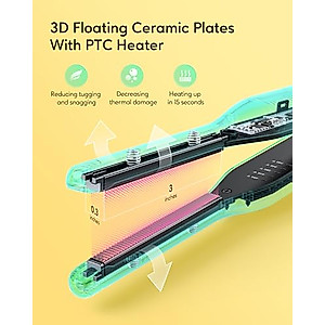 Wavytalk 3/10" Pencil Flat Iron for Short Hair, Edges and Touch-ups, Mini Flat Iron with Adjustable Temp & Anti-Pinch Design, Green