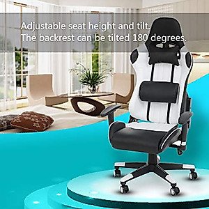 Devoko Gaming Chair Racing Style High Back Computer Chair with Adjustable Armrests Ergonomic Office Chair Executive Swivel Task Chair with Headrest and Lumbar Support (White)