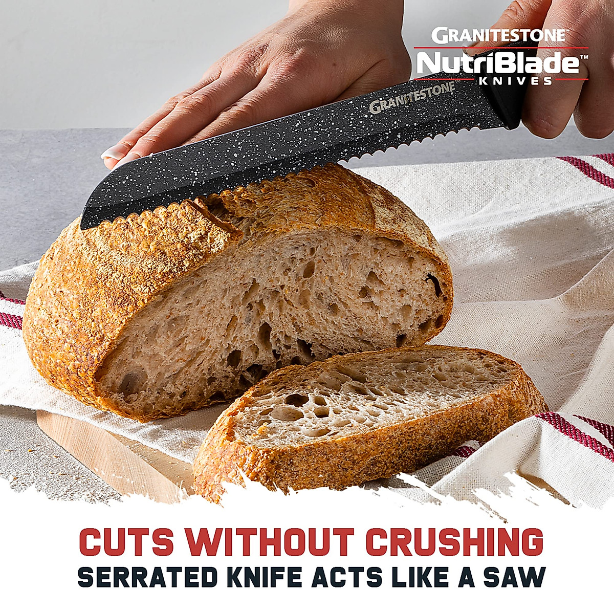 Nutriblade Knife Set by Granitestone, 13 Pieces High-Grade Stainless Steel Blade Chef Kitchen Knives Set with Acrylic Block Includes 6-piece Kitchen Knife plus 6-piece Fully Serrated Steak Knife