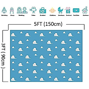 Blue Sky White Cloud Step and Repeat Photography Backdrop Newborn Baby Shower Cartoon Boy Story Party Decorations Photo Background Studio Props Vinyl 5x3ft Boy Girls Birthday Banner Cake Table Decor