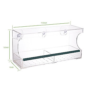 Ju&Ju Window Bird Feeder,Clear Acrylic with Removable Tray,Easy to Clean, Drain Holes and 3 Strong Suction Cups.Large Size, Weatherproof