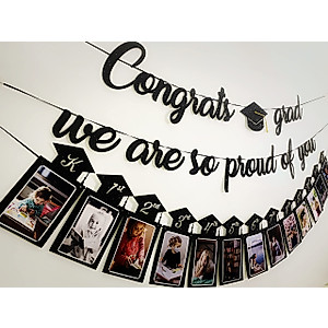 Tinbax Graduation Decorations Class of 2023 Party Supplies - Congrats Grad, We are So Proud of You Banner and K-12th Grade Graduation Photo Banner (Pre-Strung)