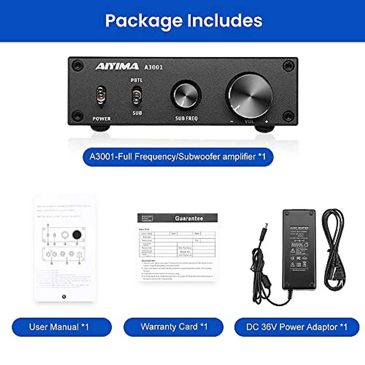 AIYIMA A3001 Mini Stereo Amp 200W Subwoofer Amplifier Class D Mono Amp with Full-Frequency & Sub Bass Home Audio Speaker amp