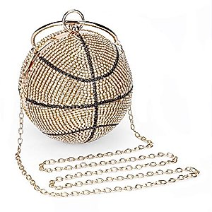 Basketball Shaped Clutch Bags Rhinestones Evening Purse Glitter Ball Handbag Glitter Street Sport Style (Gold)