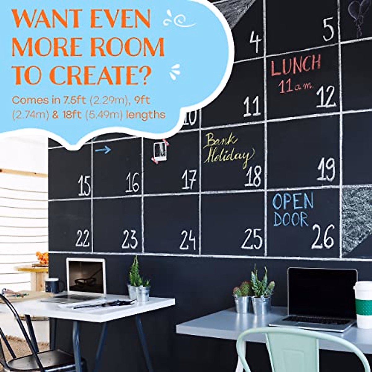 MMFB Black Board Sticker Dry Erase, Chalkboard Wallpaper Stick and Peel Adhesive Roll with 10 Chalks for Wall, Tables, Schools, Home (17.8" X 216.5", 1 Pack)