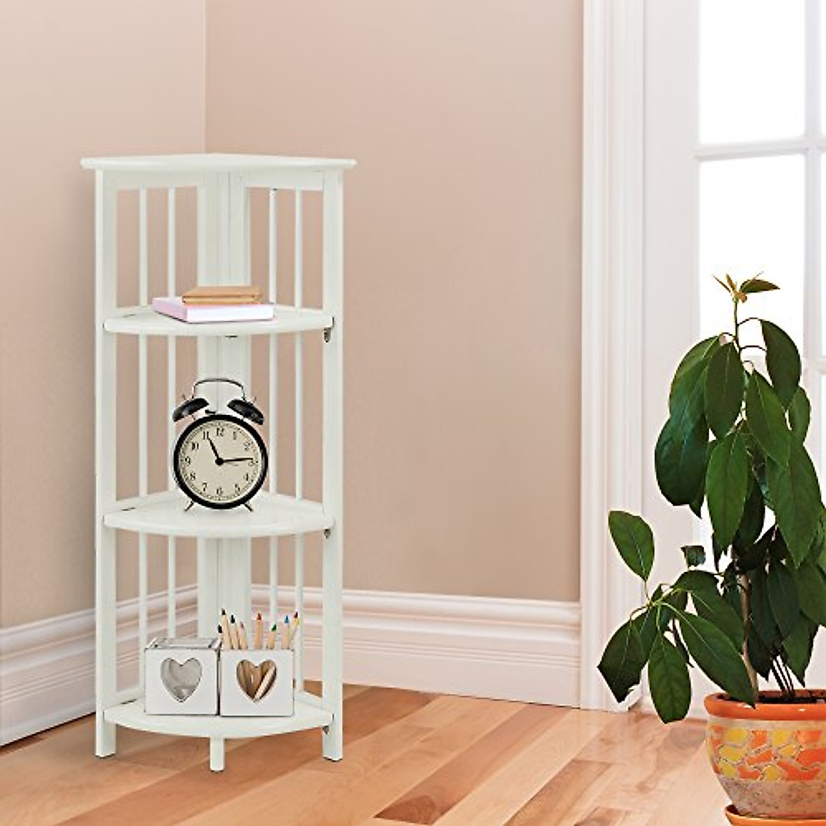 Casual Home 4-Shelf Corner Folding Bookcase, White (New)